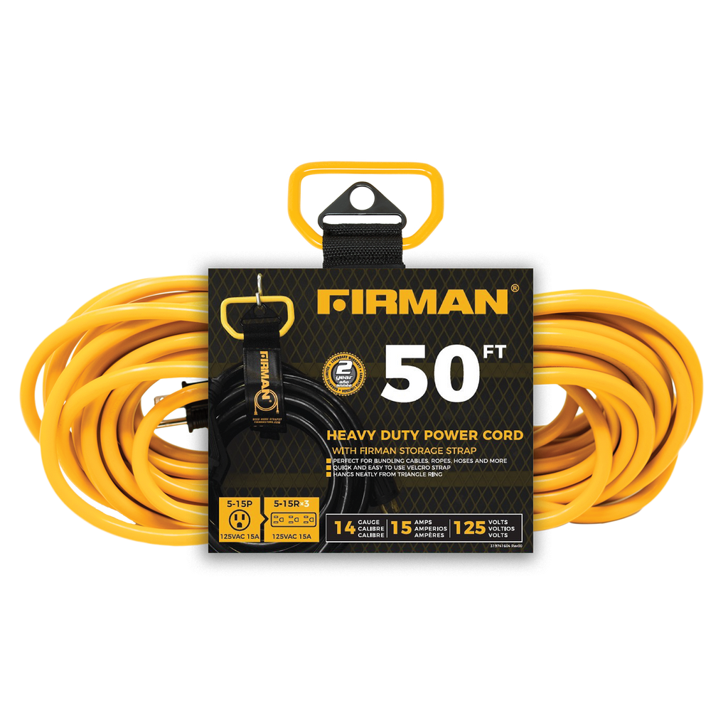 50ft Medium Duty 5-15P to (3) 5-15R Generator Utility Power Cord With ...
