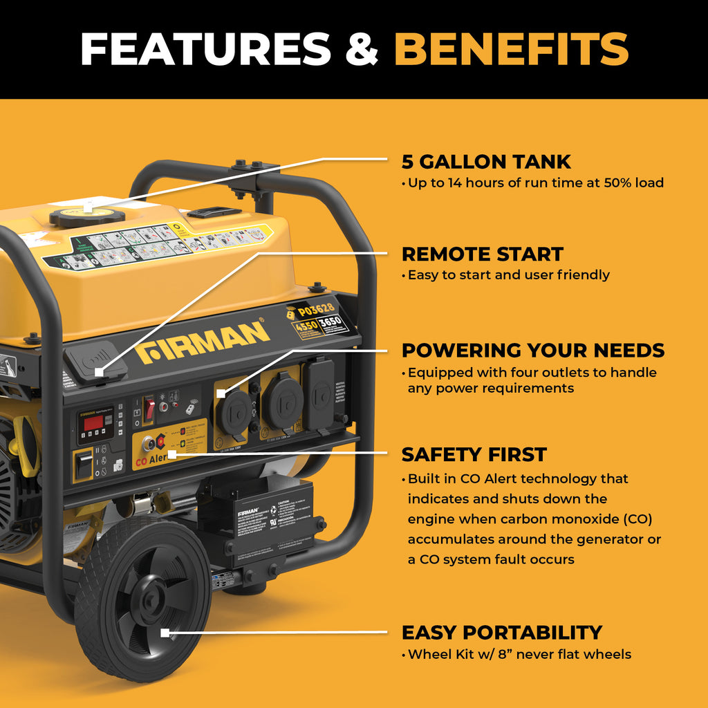 Gas Portable Generator 4550W Remote Start with CO Alert – FIRMAN Power ...