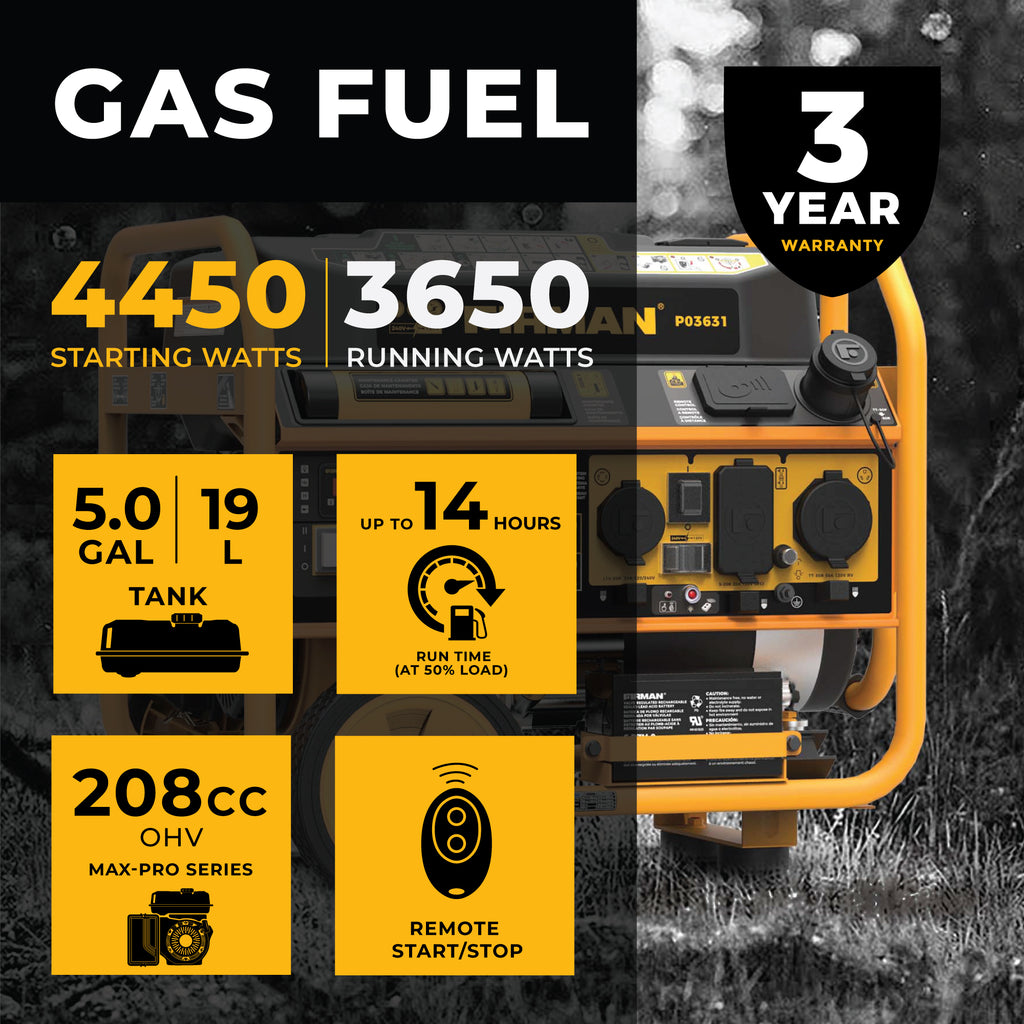 Gas Portable Generator 4550W Remote Start 120/240V with CO alert ...