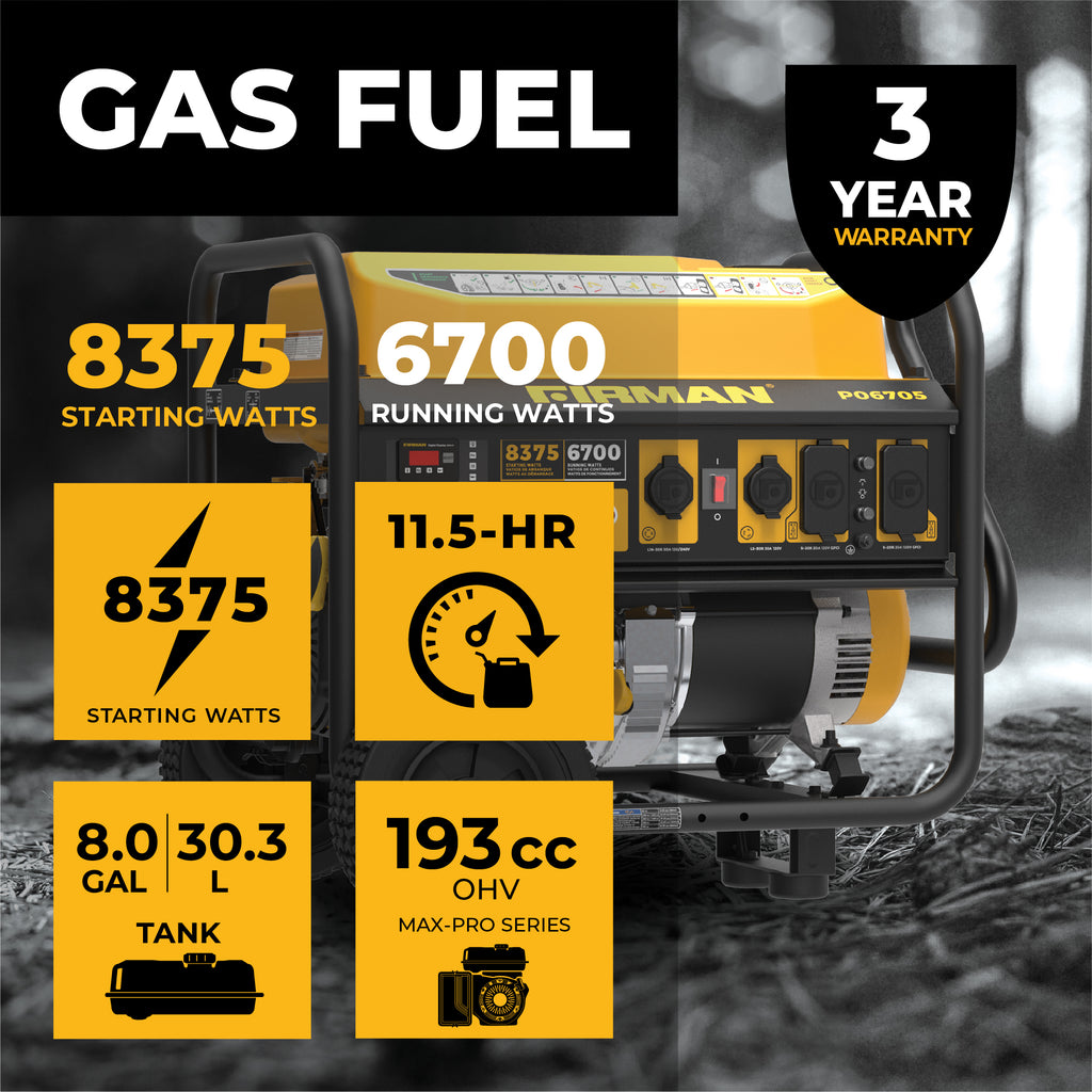 Gas Portable Generator 8375W Recoil Start 120/240V With CO Alert ...